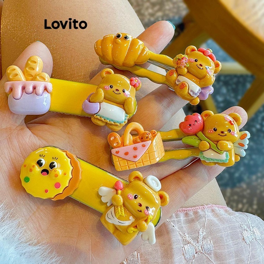 Lovito Women Cute Cartoon Butter Bear Bread Hair Clips LFA35348 ...