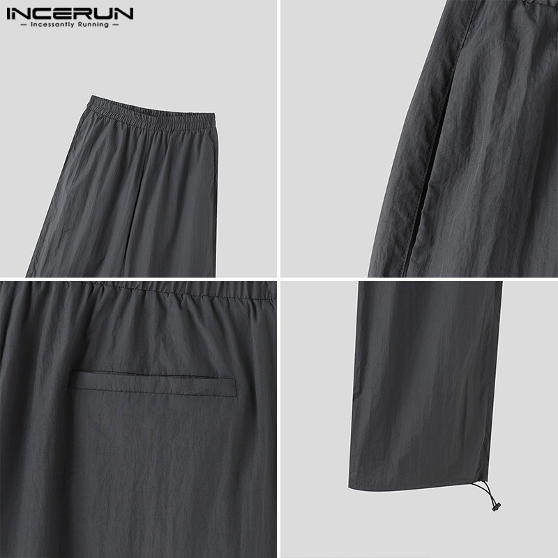 INCERUN Men Korean Casual Solid Color Loose Wide Leg Design Pants ...