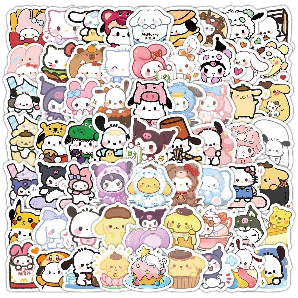 100 Sheets Sanrio Cinnamon Dog Cartoon Pudding Cute Stickers Kuromi ...
