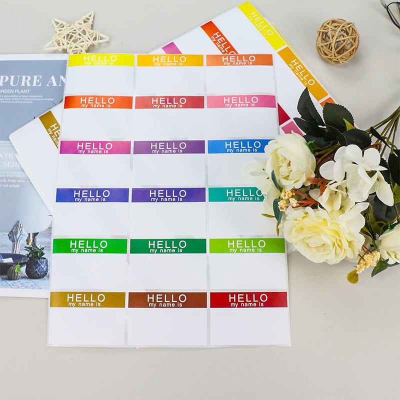 60pcs/4sheets 15 Color Hello Name Tags School Office Stationery ...