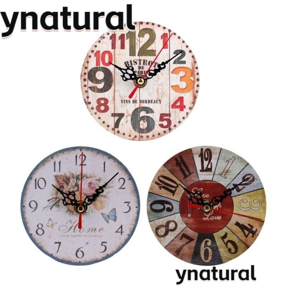 YNATURAL Wall Clock, Wooden MDF Round Shape Clock, Covered by Paper ...