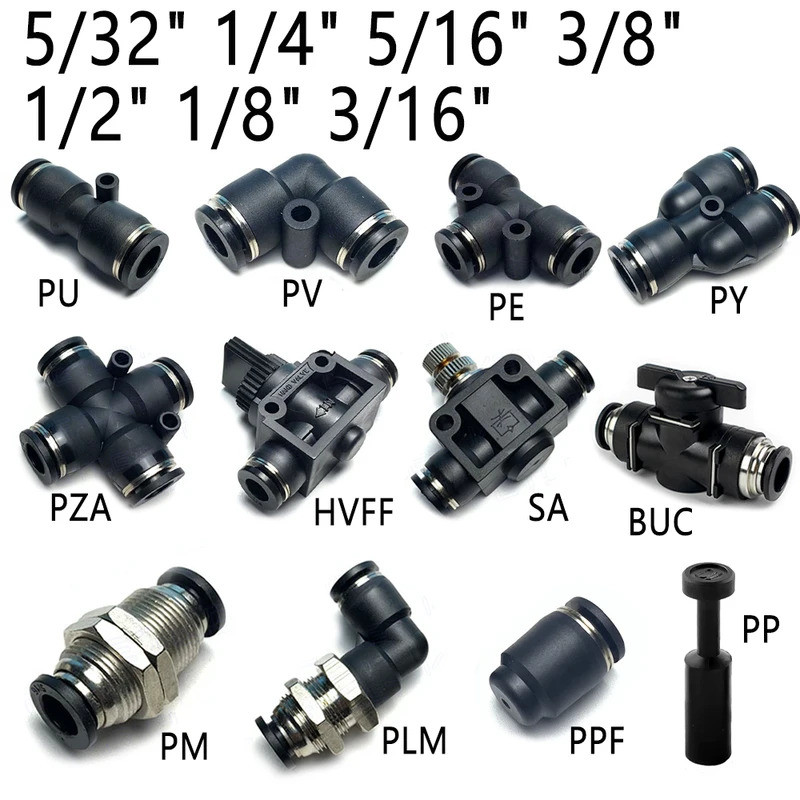 Pneumatic Quick Connector - Black PL-G Male Thread (G1/4", 1/8", 3/8 ...