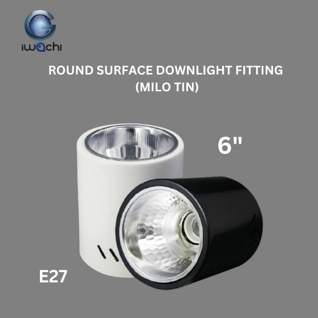 IWACHI 6" E27 ROUND SURFACE DOWNLIGHT FITTING (MILO TIN) - BLACK ...