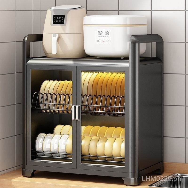 Dish Drainer Bowl Rack Countertop Dustproof Sealed Multi-layer Aluminum ...