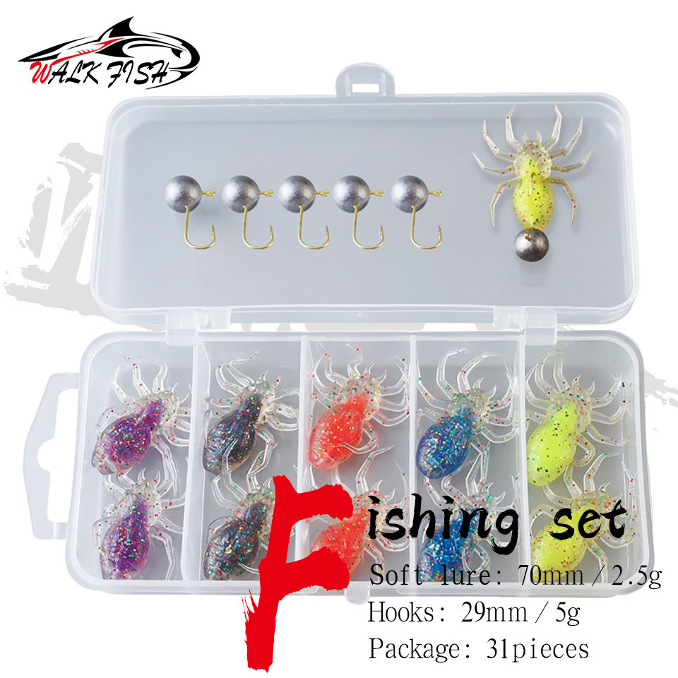 WALK FISH Soft Insect Fish Hook Set 10Piece 40mm 1.3g Sandwich Spider ...