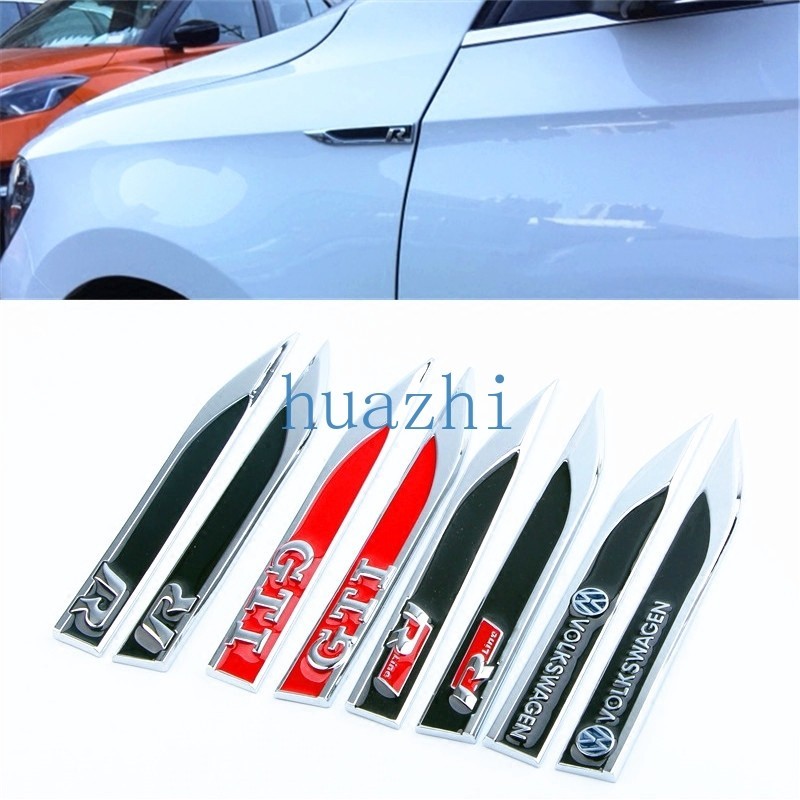 2pcs GTI R Emblems Badge 3D Car Sticker Side Metal Knife Fender GTI For ...