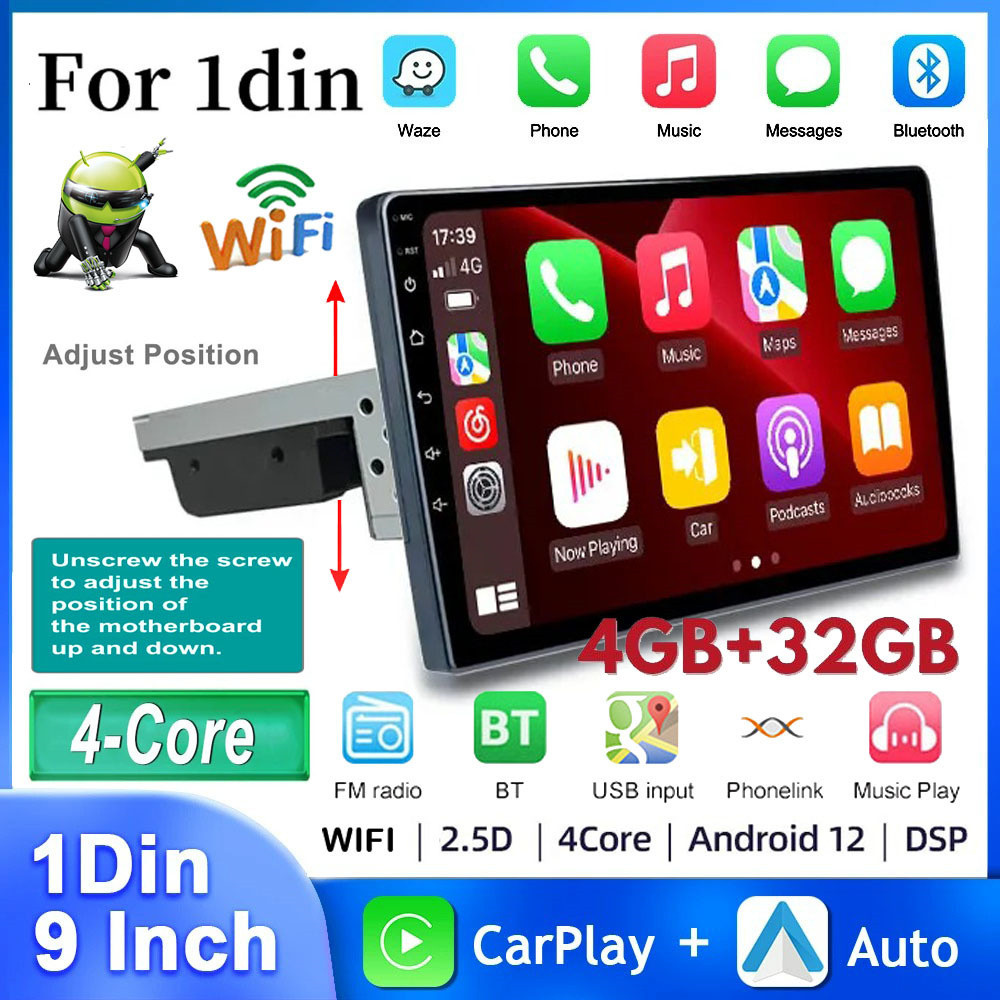 1DIN 9 Inch Adjustable Car Radio Android 12 Touch Screen Car Stereo ...
