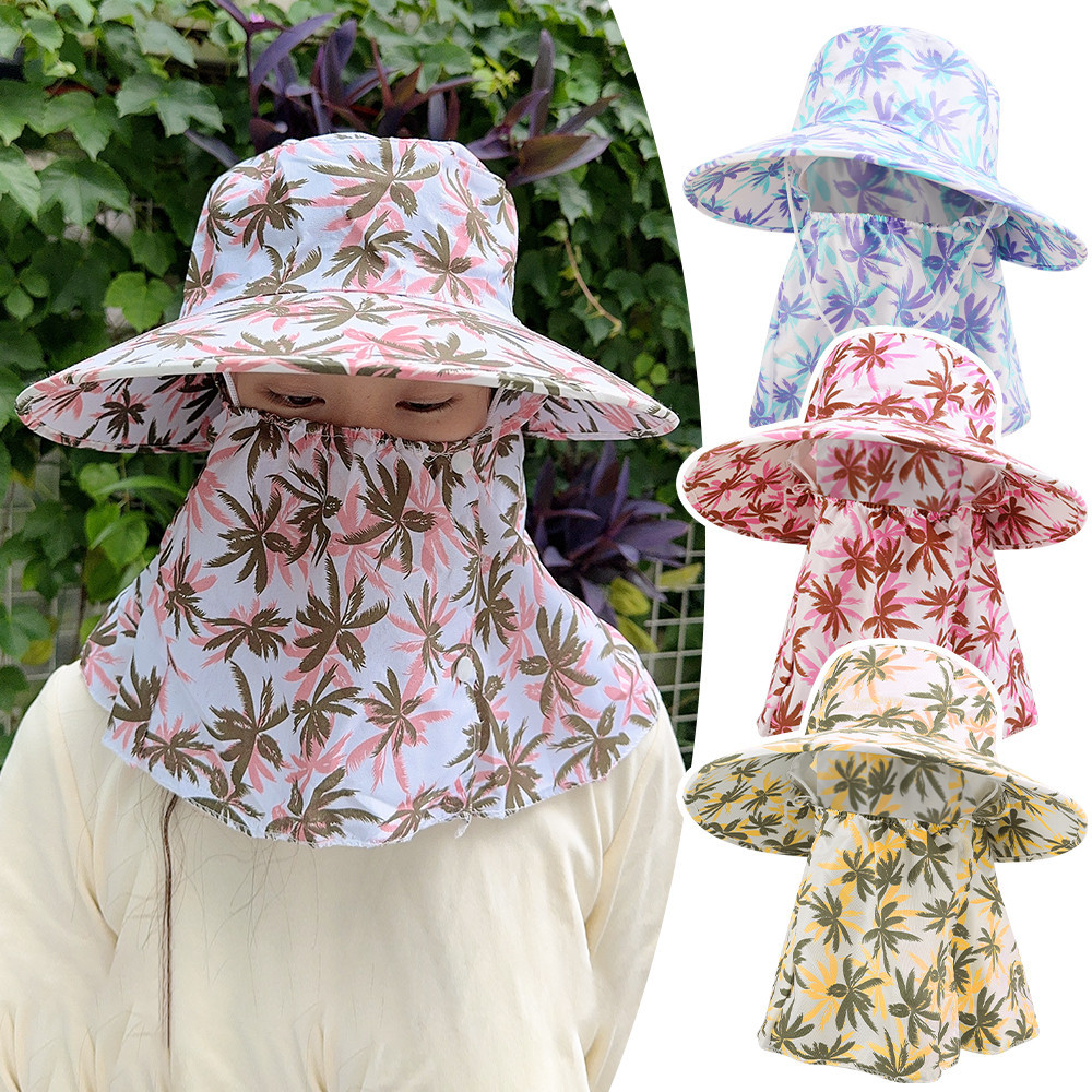 Women Anti-UV Sun Hat Beach Foldable Sunscreen Floral Print Caps Neck ...