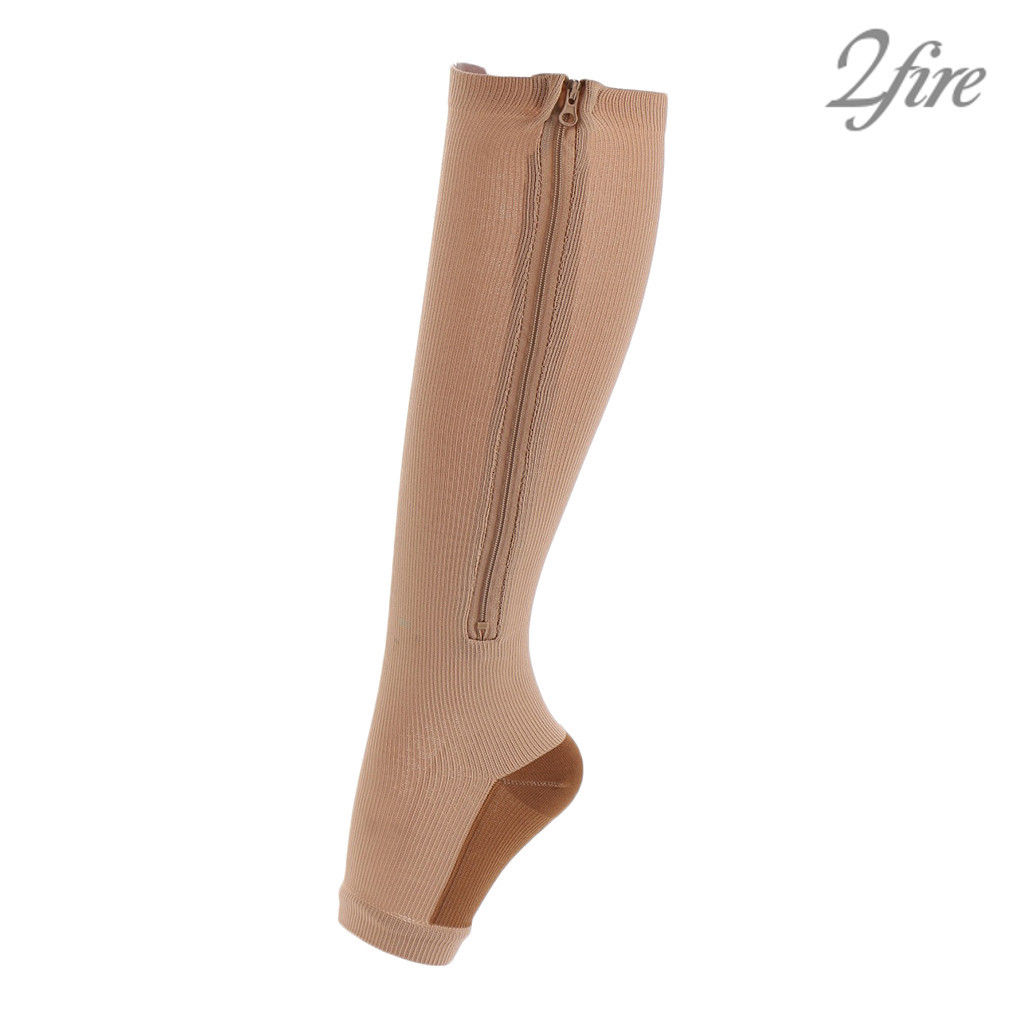 「2fire」 Unisex Toeless Compression Socks Knee Length Zipper Stockings ...