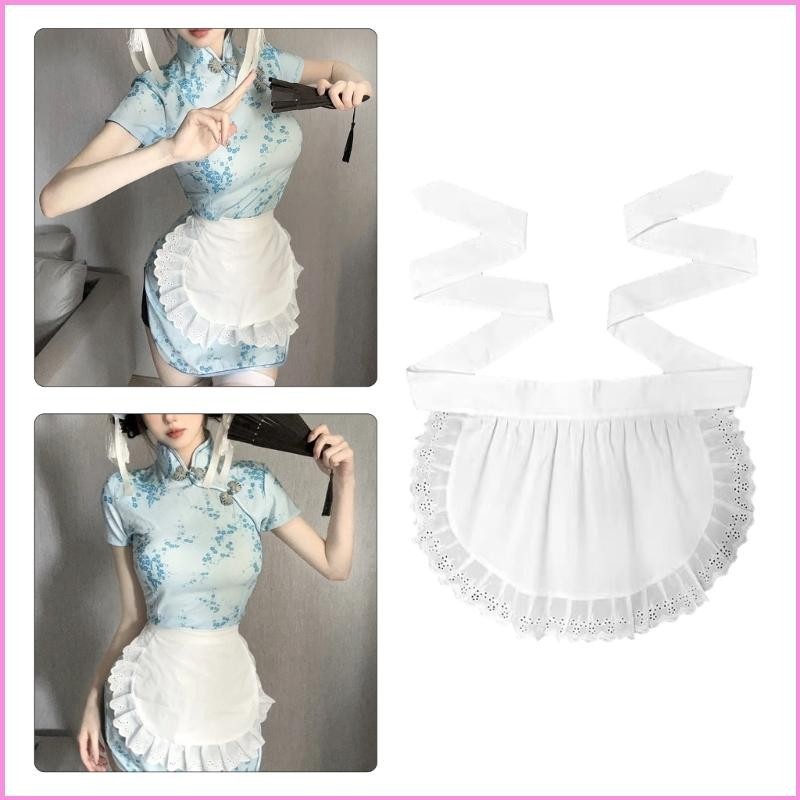 Royal Ruffled White Aprons Women Waist Aprons Maid Cosplay Costume Half ...