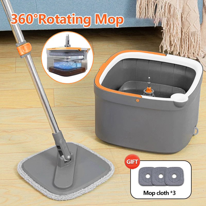 Upgraded 360°Square Spin Mop With Bucket Clean and Dirty Water ...