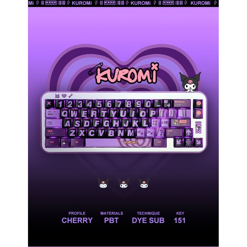 151 Keys Cherry Profile Dye-Sub PBT Keycaps Kuromi Keycaps | Shopee ...