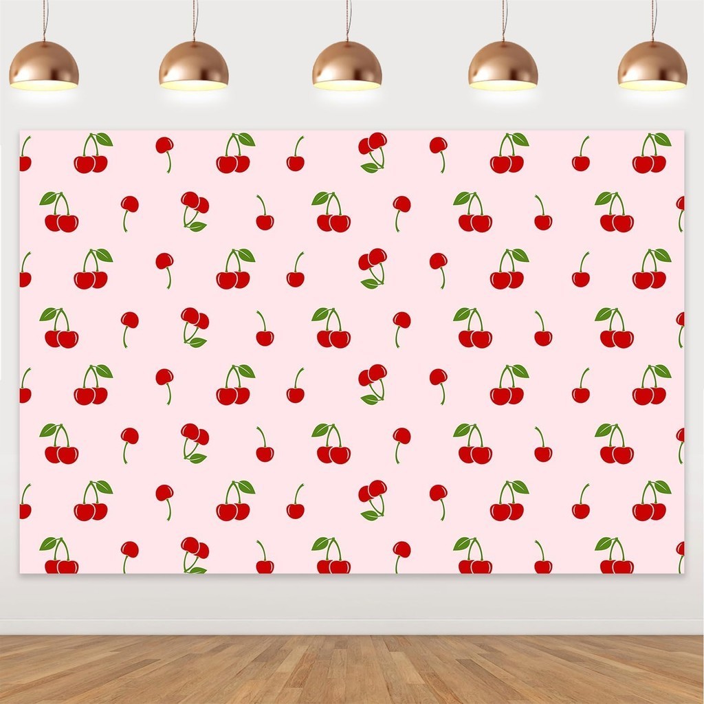 Pink Cherry Themed Backdrop Fruits Cartoon Backdrops Cherry Themed ...