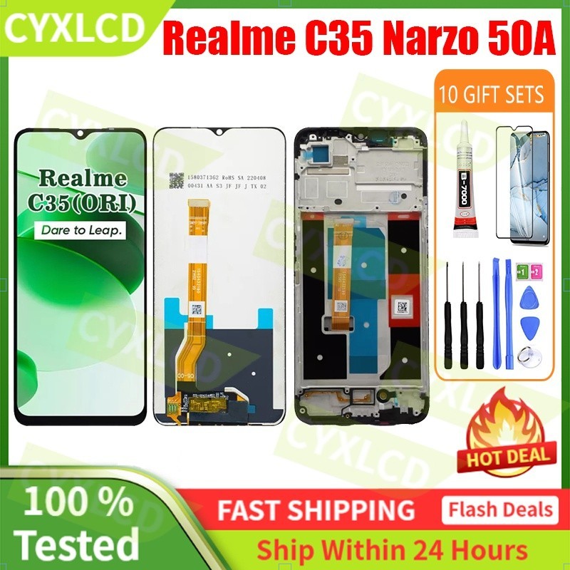 Original For oppo Realme C35 RMX3511 Narzo 50A Prime RMX3516 LCD Touch Screen With Frame ...