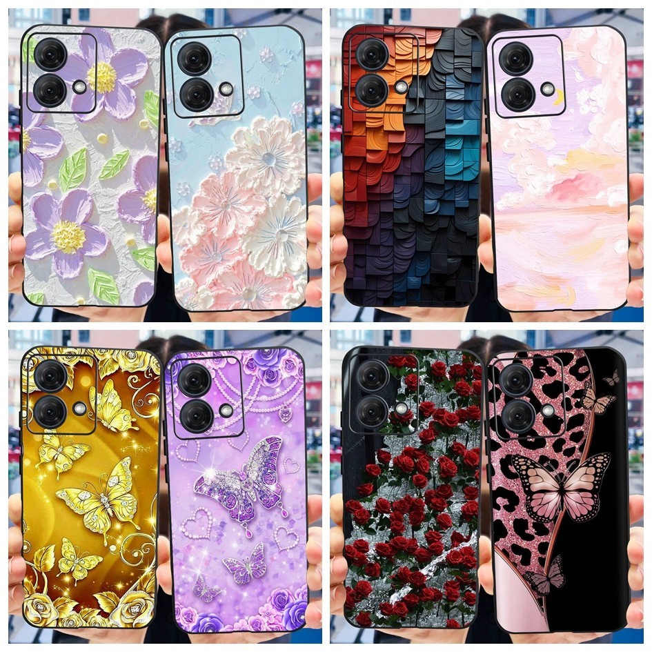 For Motorola Moto G84 Case New Fashion Floral Butterfly Cartoon Black ...