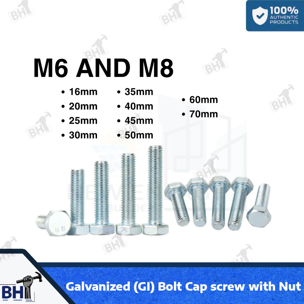 BHT || 304 STAINLESS STEEL Galvanized (GI) Bolt Cap screw with Nut ...