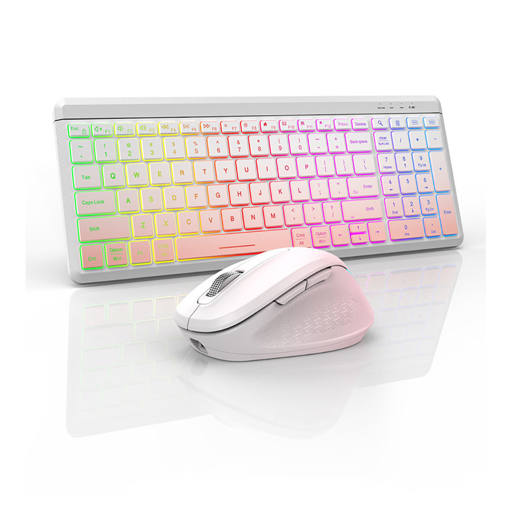 RGB Backlit Silent Wireless Keyboard and Mouse Combo 2.4G Dual Mode ...