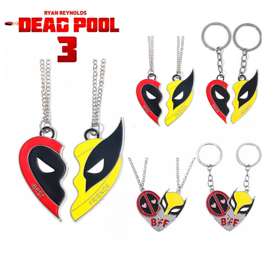 2Pcs/set Deadpool and Wolverine Love Heart Pendant Chain Best Friends ...
