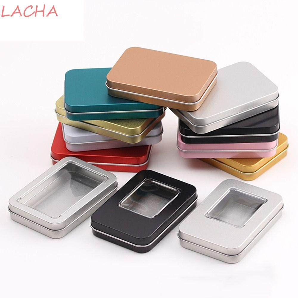LACHAPELLE Tin Box with Clear Window Lid, Multicolor Rectangular Nail Art Display Case, Pill ...