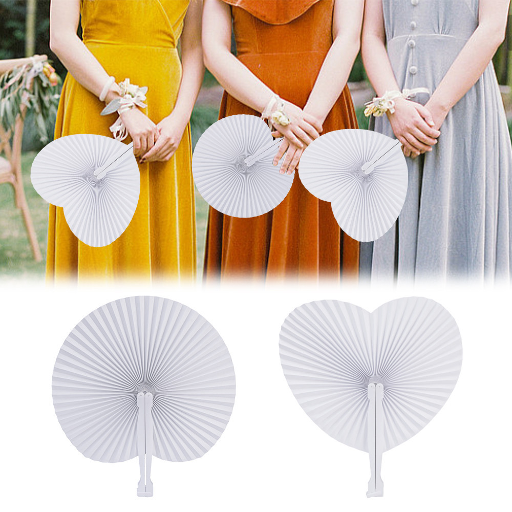White Handheld Paper Fans - for Wedding - Round Shaped Accordion Fans ...