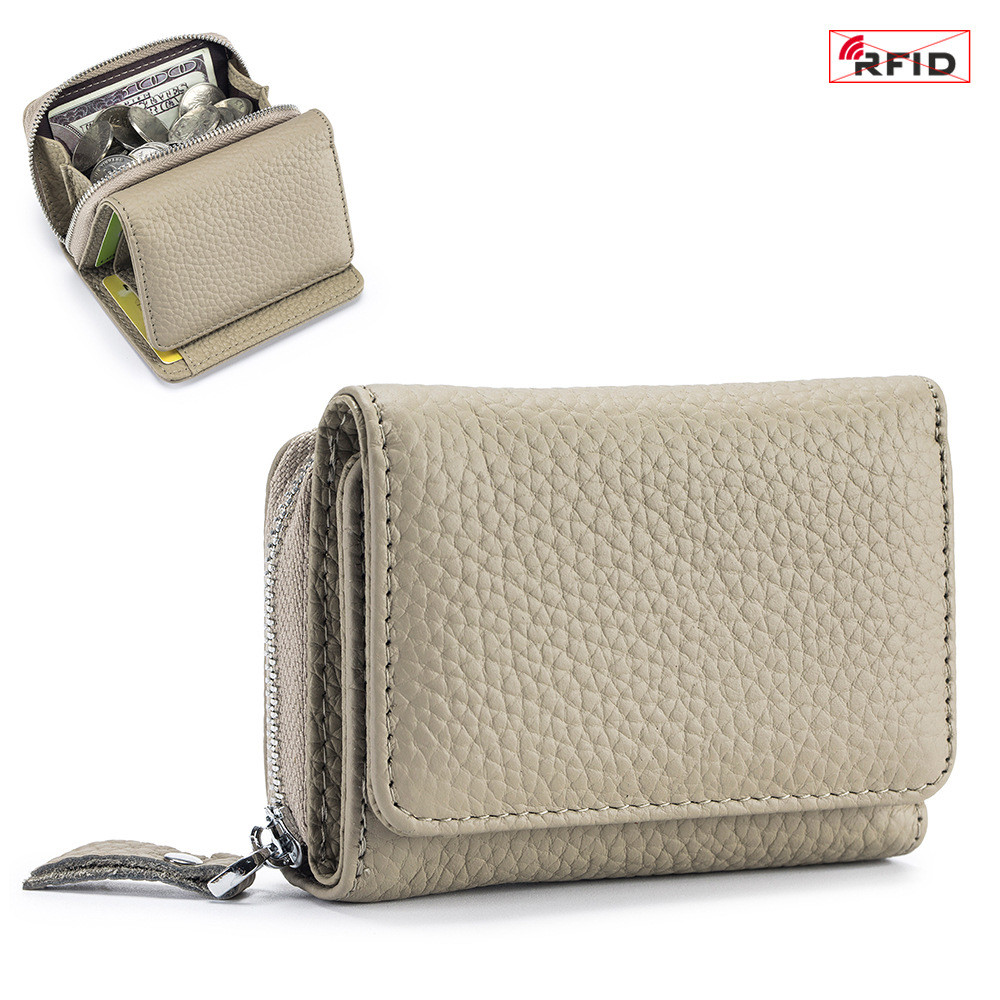 Ladies Genuine Leather Tri-Fold Mini Wallet Large-Capacity ...