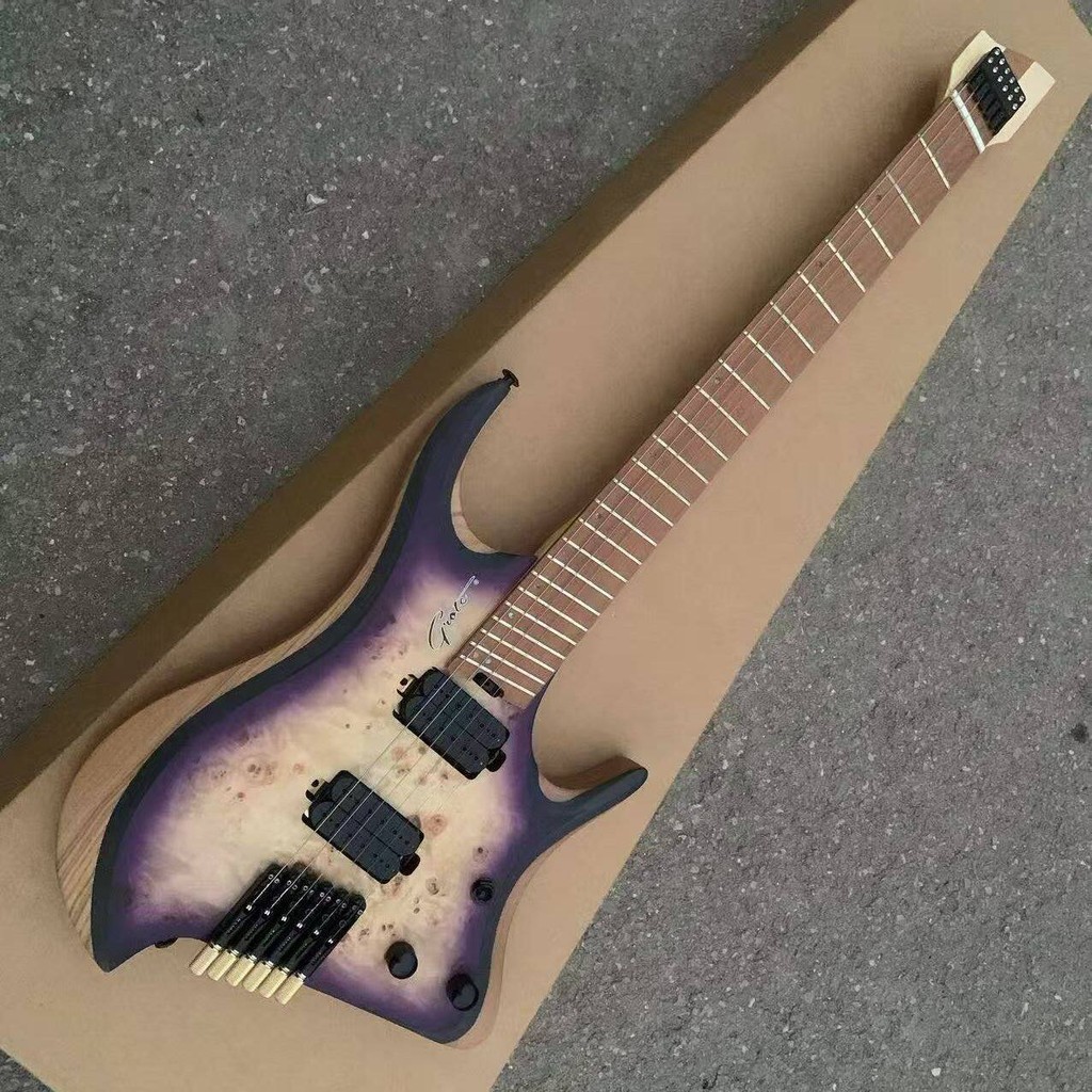 Grote 6 String Headless Fanned Fret Purple Burl Maple Top Electric ...