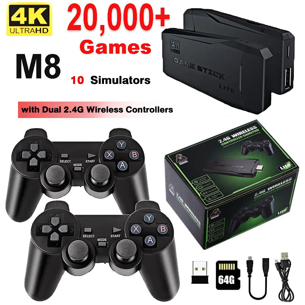 20000 HD 4K M8 Video Game Console Classic Double Gamepad Support Multiple HDMI and TV Projector ...