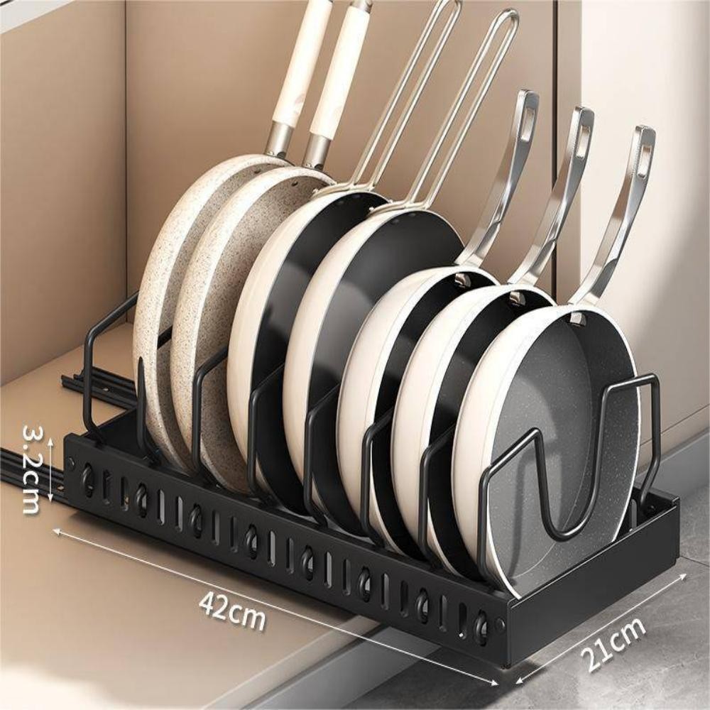 Kitchen Pots Pans Organizer with 8 Adjustable Dividers Sliding Dish ...