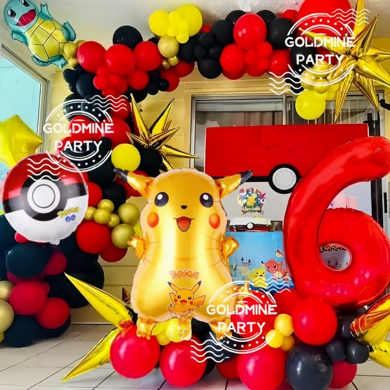 Pokemon Pikachu Theme Balloons Set Red Black Latex Balloon Kids ...