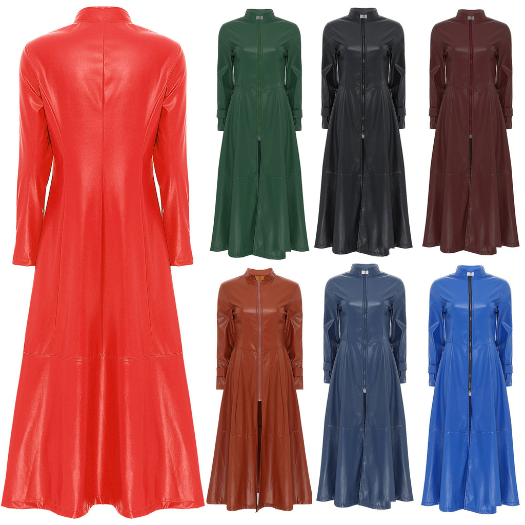 Yartina Womens Stylish Leather Trench Coat Stand Collar Full Zipper ...