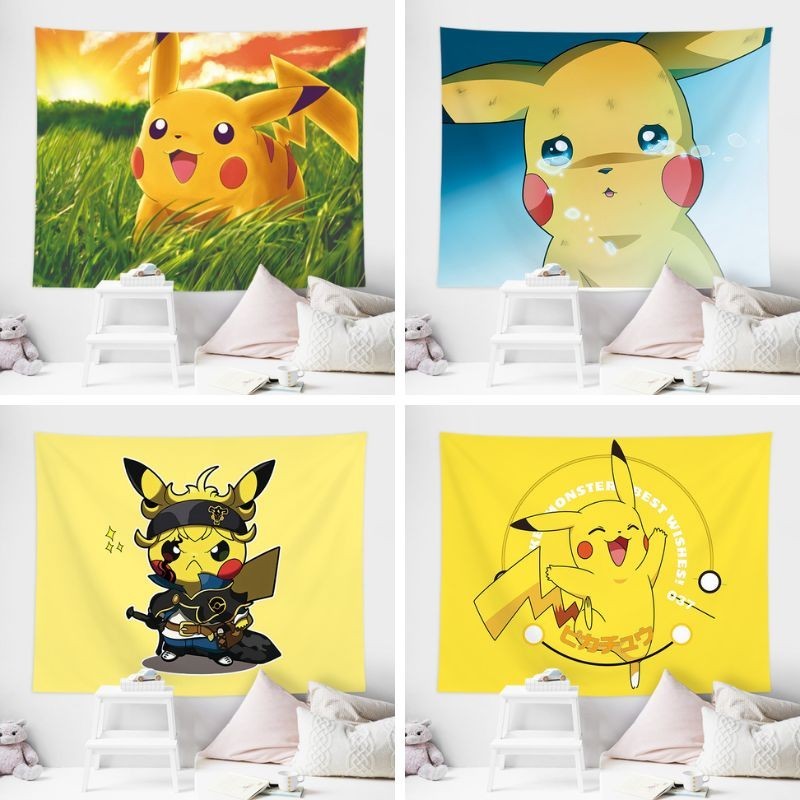 Pikachu Backdrop Cloth Bedroom Tapestry Wall Decor Big Size Cartoon ...