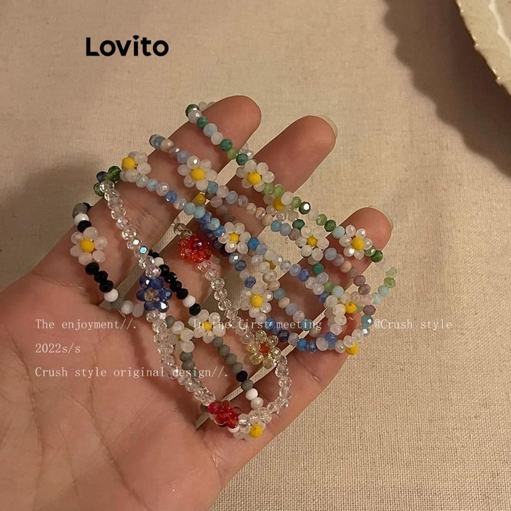 Lovito Women Cute Plain Beaded Crystal Iridescence Bracelet LFA28164 | Shopee Philippines