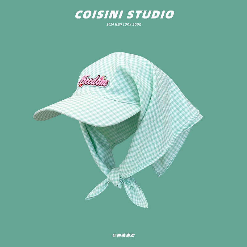 Japanese Style Fresh Mint Mambo Plaid Headscarf Laced-Up Cap Women ...