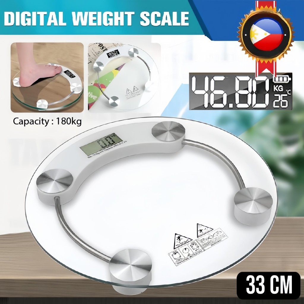 (33CM) 180KG Digital Glass Weight Scale LCD LED Display Bathroom Scale ...