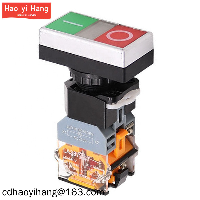 LA38-11D/RG 22mm Momentary push button switch with light 220VAC ...