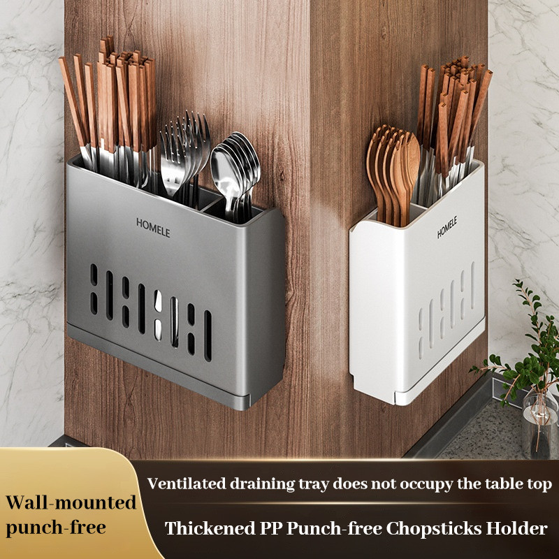 1/2/3 Holes Wall-mounted Utensil Holder Tube Spoon Storage Box ...