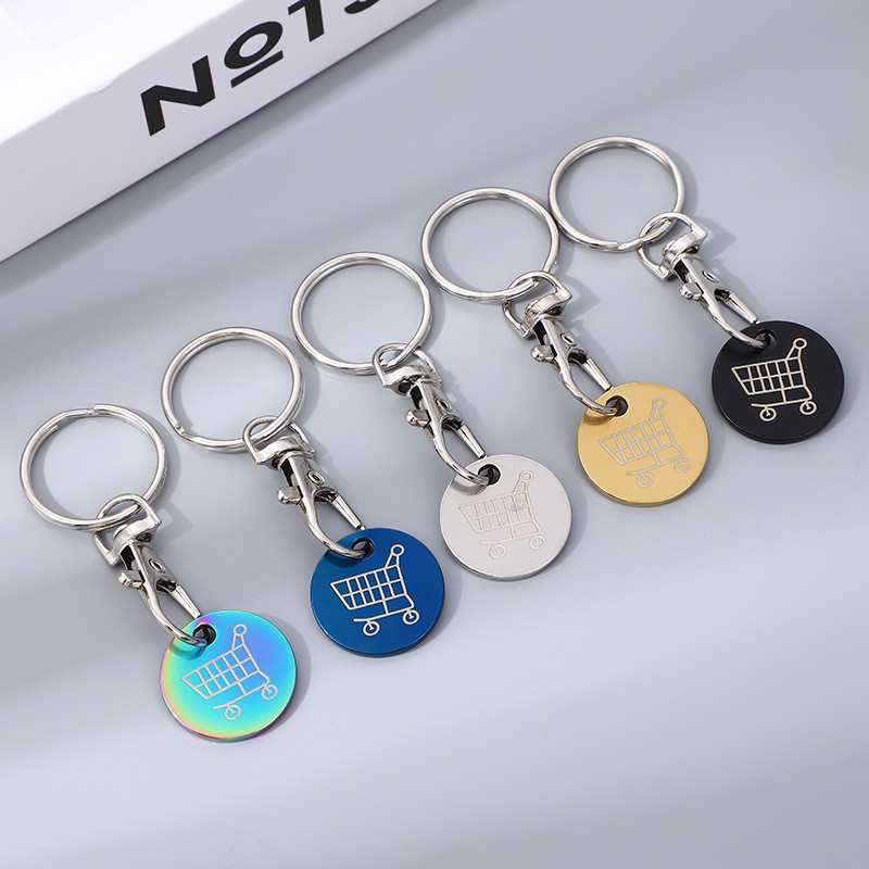 Metal Shopping Trolley Coin Holder Keychain Portable Cart Token Keyring ...