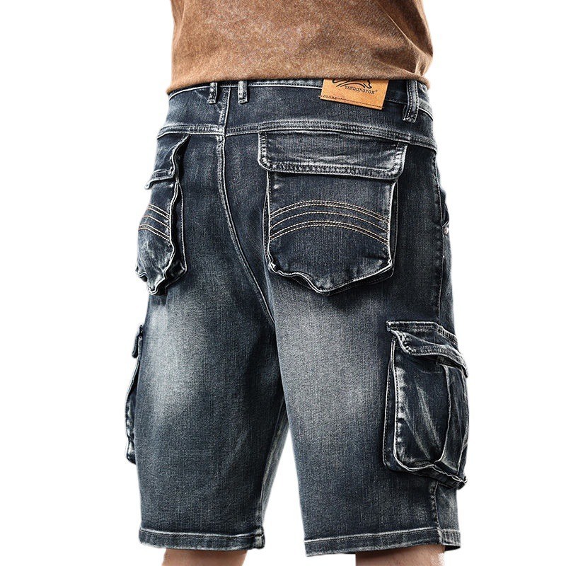 American Loose Straight Large Size Half Overalls Thirteen Lines Multi ...