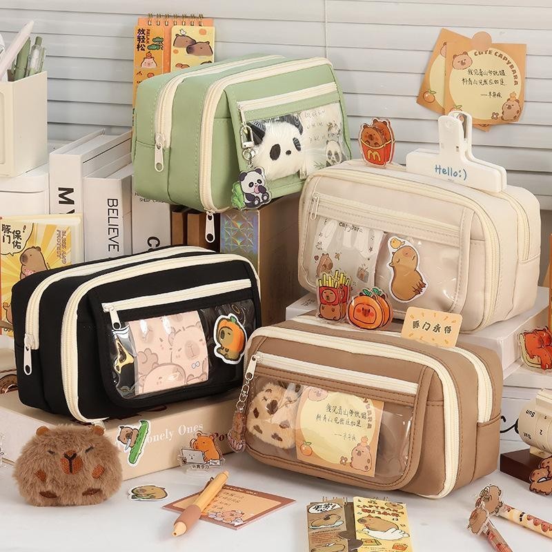 Multi Layered Pencil Case with Transparent Front Pocket Design, Large ...