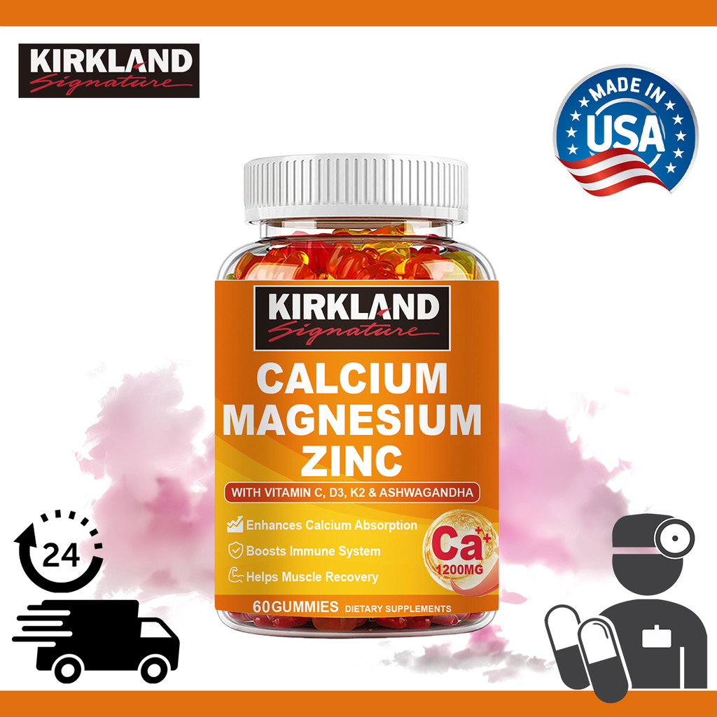 KIRK--LAND Calcium Magnesium Zinc Gummies With Vitamin C, D3, K2 60pcs ...