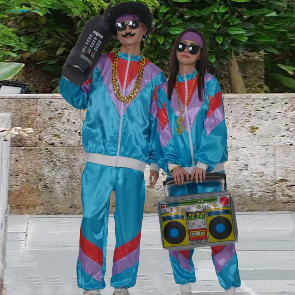 1980s Sportswear Set Elastic Waist Sportswear Outfit Retro Color Block ...