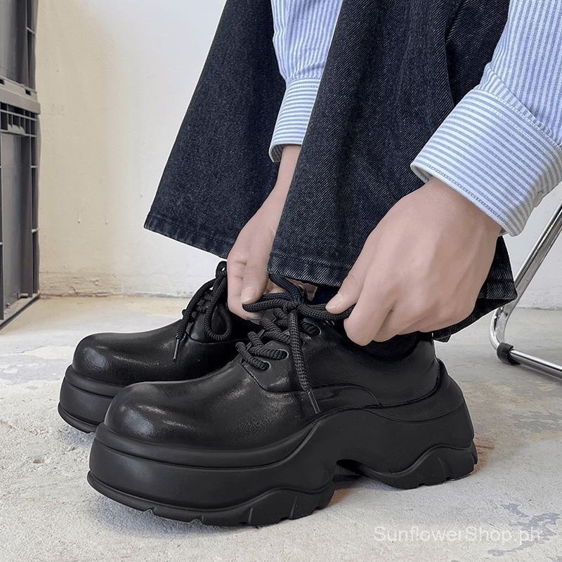 7cm Men's Leather Shoes Thick Sole Height Increasing Casual Platform ...