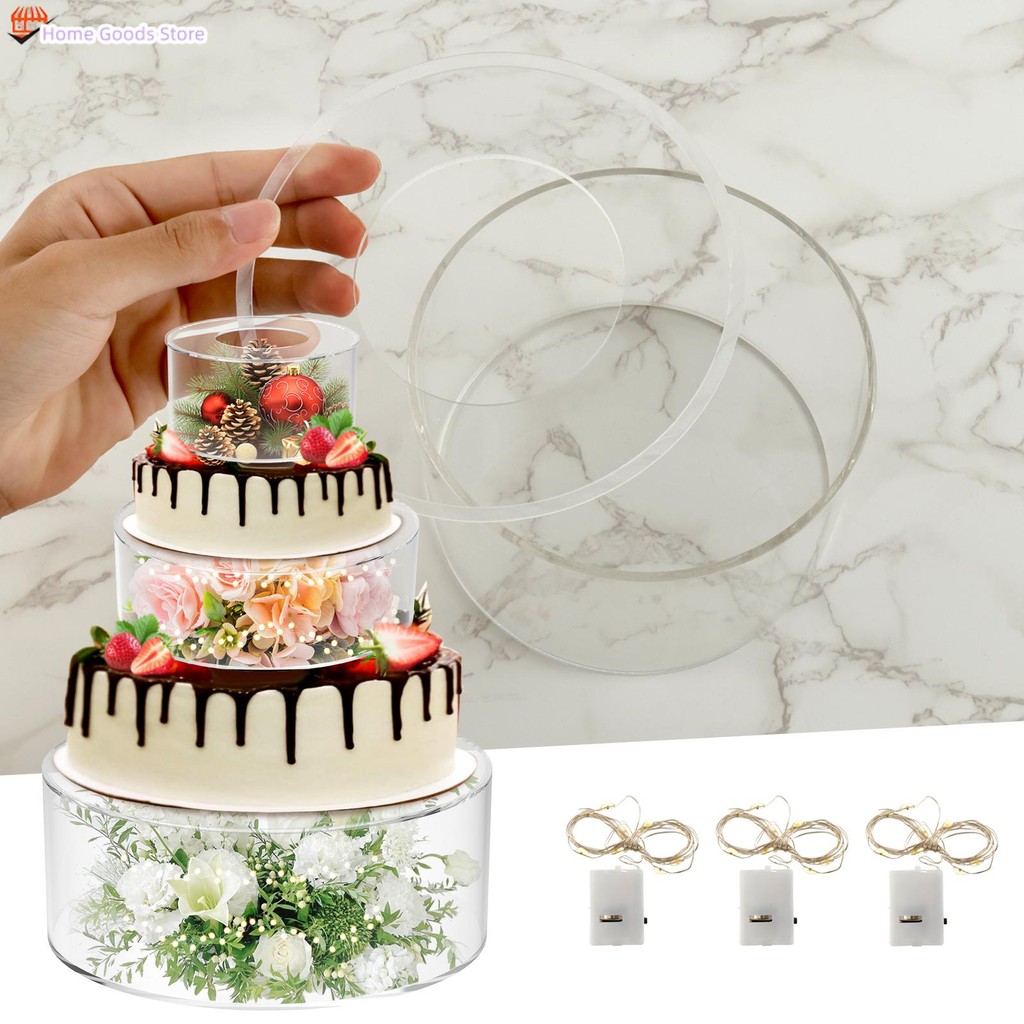 3 Pcs Acrylic Cake Stand Clear Cake Display Stand with LED String ...
