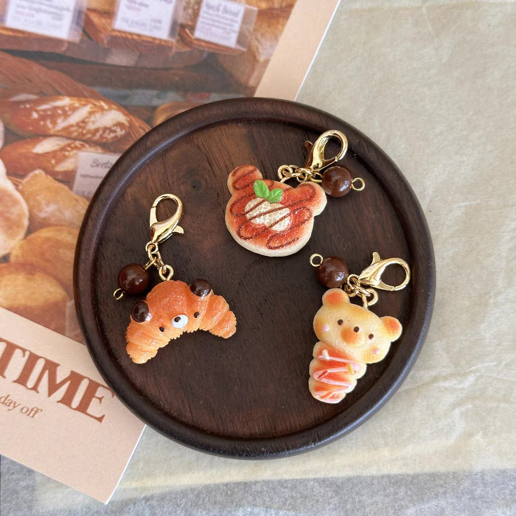 Bear & Croissant Bread Keychain– Adorable Bag Charms for Women, Mini ...