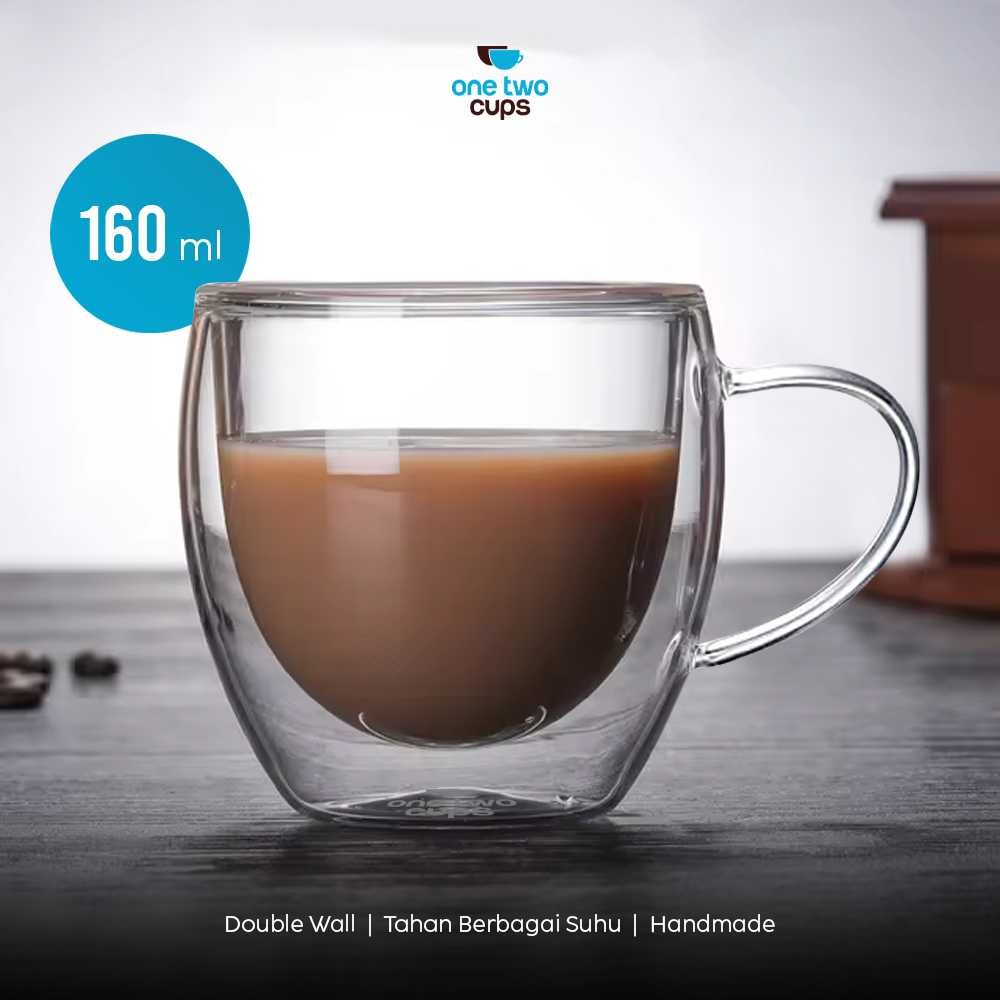 One Two Cups Heat Resistant Glass Coffee Cup Double Wall Cup 160ml ...