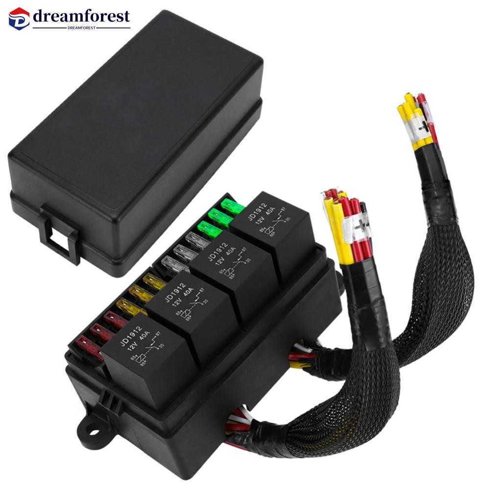 DREAMFOREST 12V Fuse Relay Box with 4 Relay Blocks 12-Way Fuse Holder ...