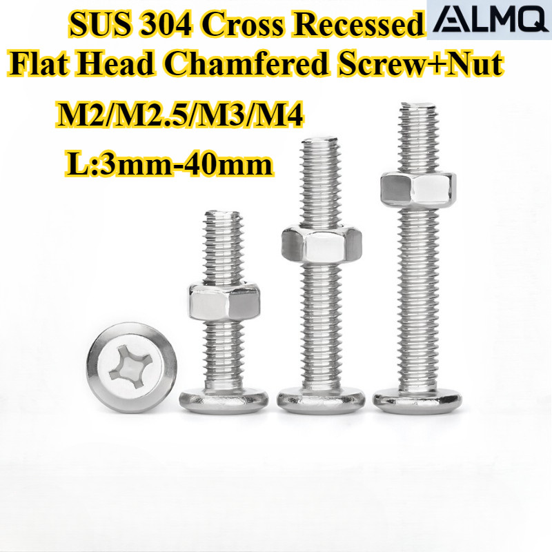 [LMQ-SZDBLS] 304 Stainless Steel, Cross Flat Head Chamfer Screw+Nut ...