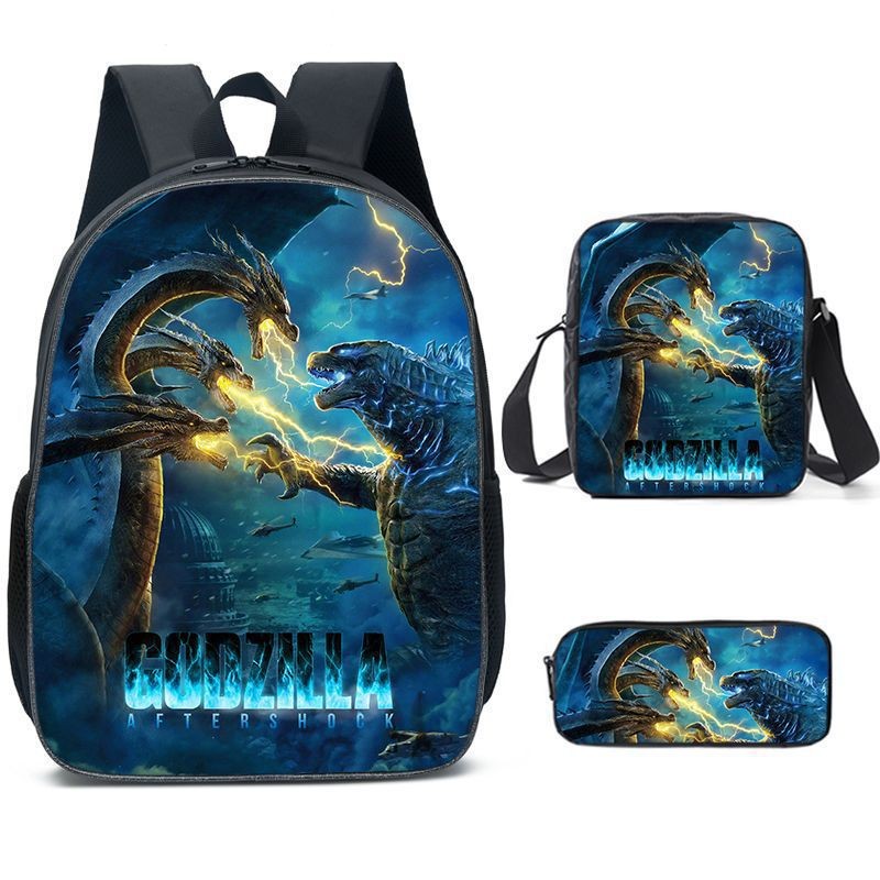 Godzilla print Boy's Backpack -17inch kids school bag + Cartoon ...