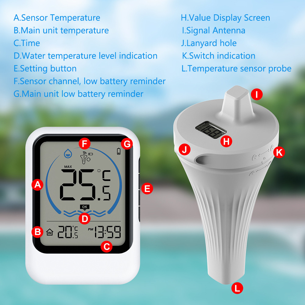 Smart Pool Thermometer IPX7 Waterproof Swimming Pool Thermometer ...