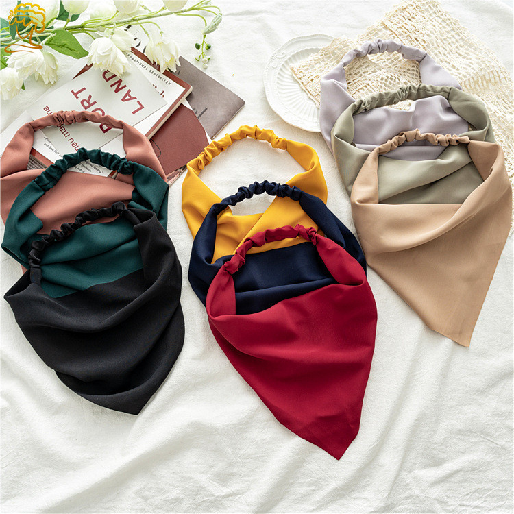 New Solid Color Chiffon Triangle Scarf Headband European and American ...